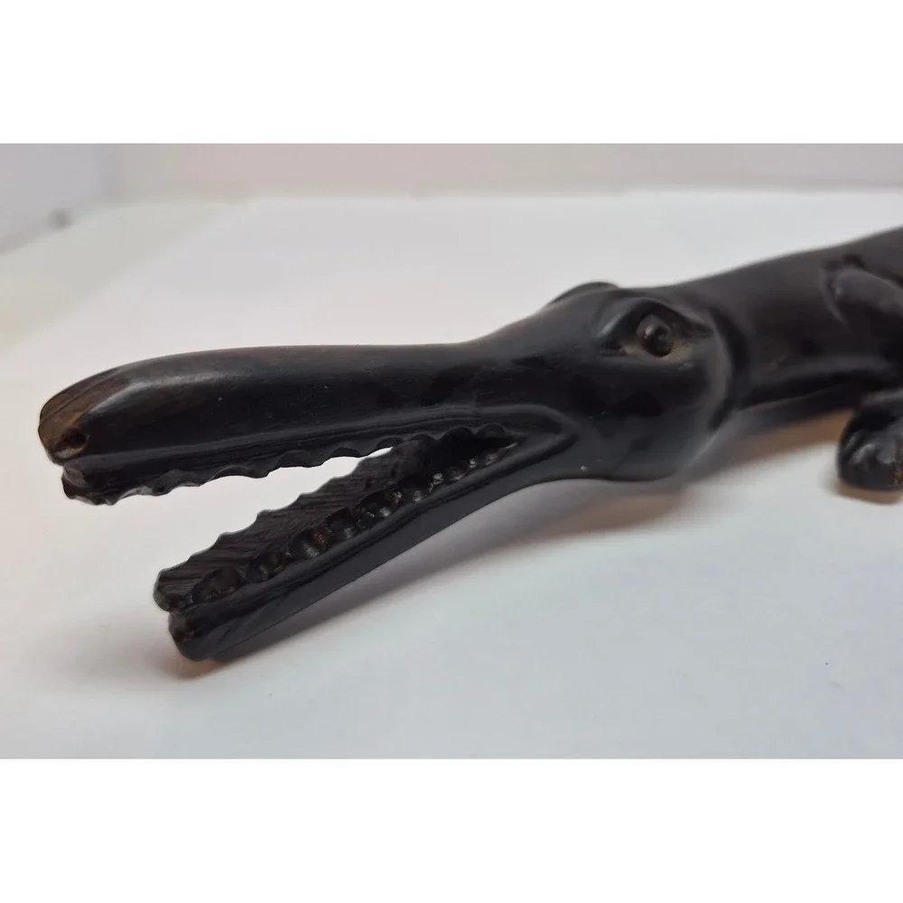 Art | Vintage Hand Carved Dark Wood Crocodile Figurine 145 Inch ...